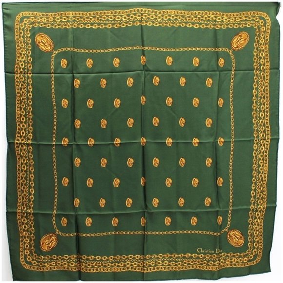 Dior | Accessories | Christian Dior Silk Scarf Muffler Green Chain ...